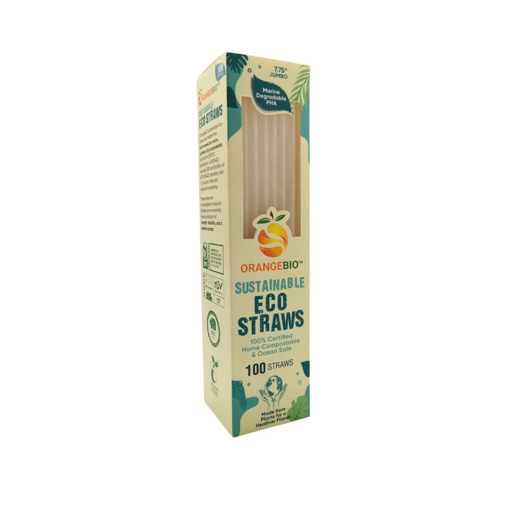 OrangeBio 7 3/4" Jumbo Compostable PHA Straw, Unwrapped, 5.5 mm - 100 ...